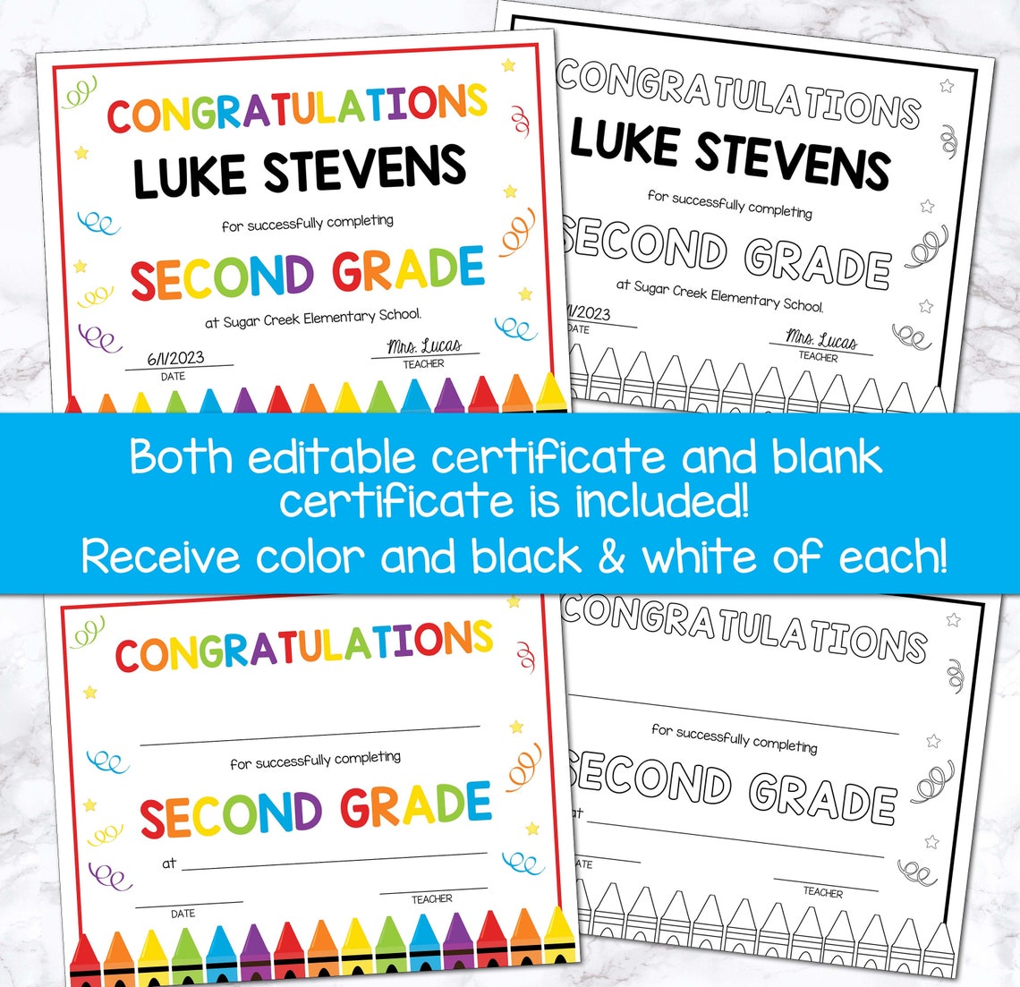Editable Second Grade Diploma, Certificate of Completion, 2nd Grade ...