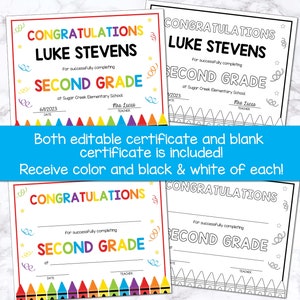 Editable Second Grade Diploma, Certificate of Completion, 2nd Grade ...