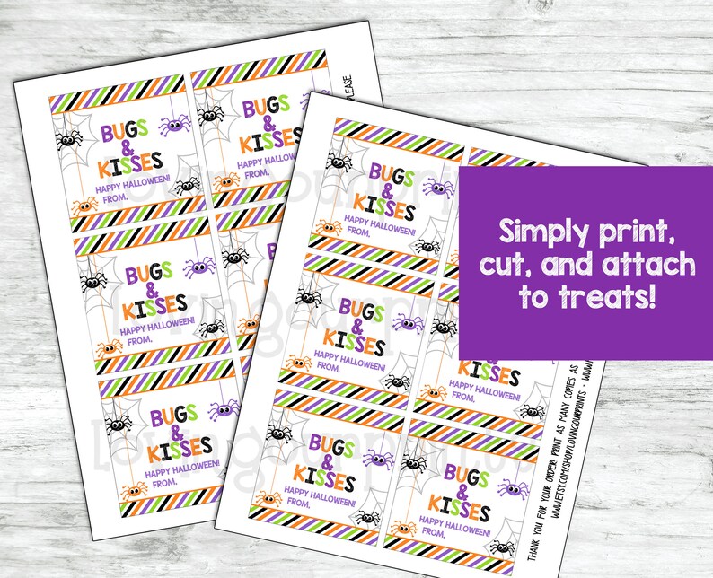 Editable Bugs and Kisses Tags, Bugs and Kisses Halloween Tags, Bugs and ...
