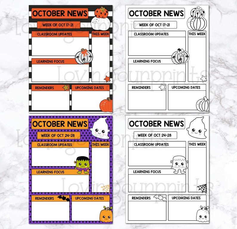 October Editable Newsletter Template Classroom Newsletter - Etsy
