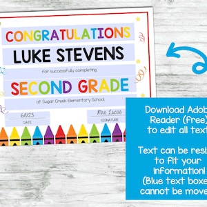 Editable Second Grade Diploma, Certificate of Completion, 2nd Grade ...