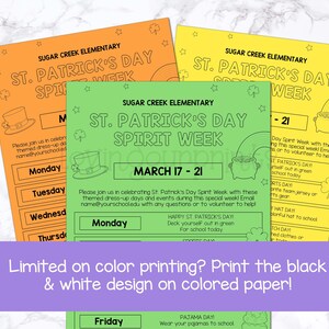 St. Patrick's Day Spirit Week Flyer, March Spirit Week, March Spirit ...