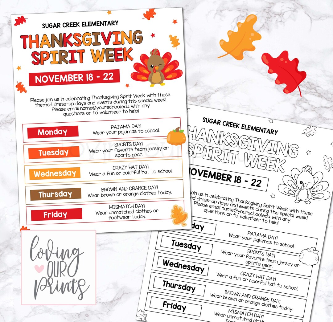 Thanksgiving Spirit Week Flyer, Thanksgiving Spirit Week, Thanksgiving ...