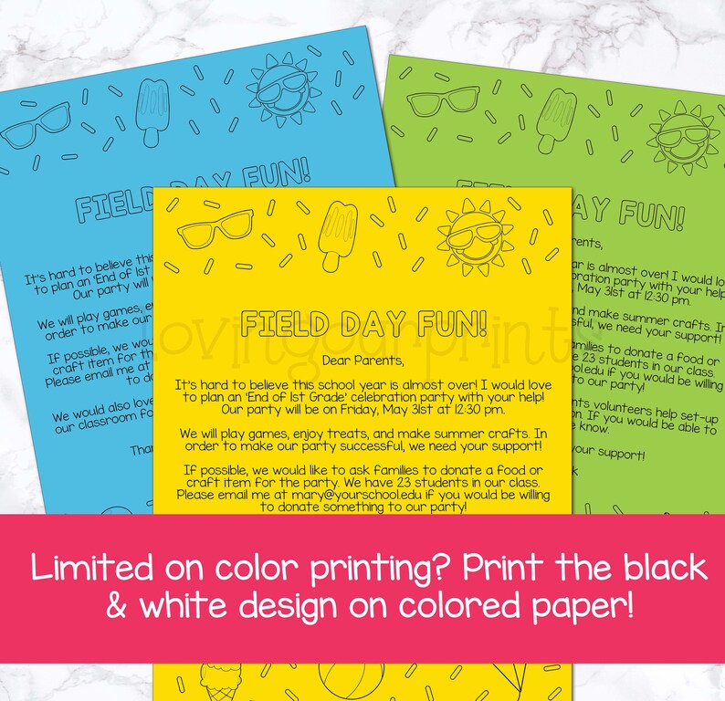 Field Day Letter to Parents, Editable Field Day Parent Letter, End of ...