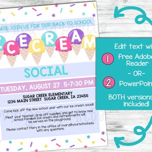 Back to School Ice Cream Social Flyer, Ice Cream Social, Editable Ice ...