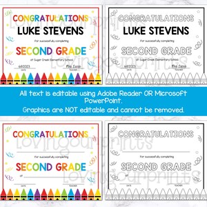Editable Second Grade Diploma, Certificate of Completion, 2nd Grade ...