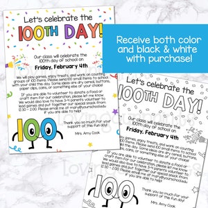 Editable 100th Day of School Flyer, 100th Day of School Parent Letter ...
