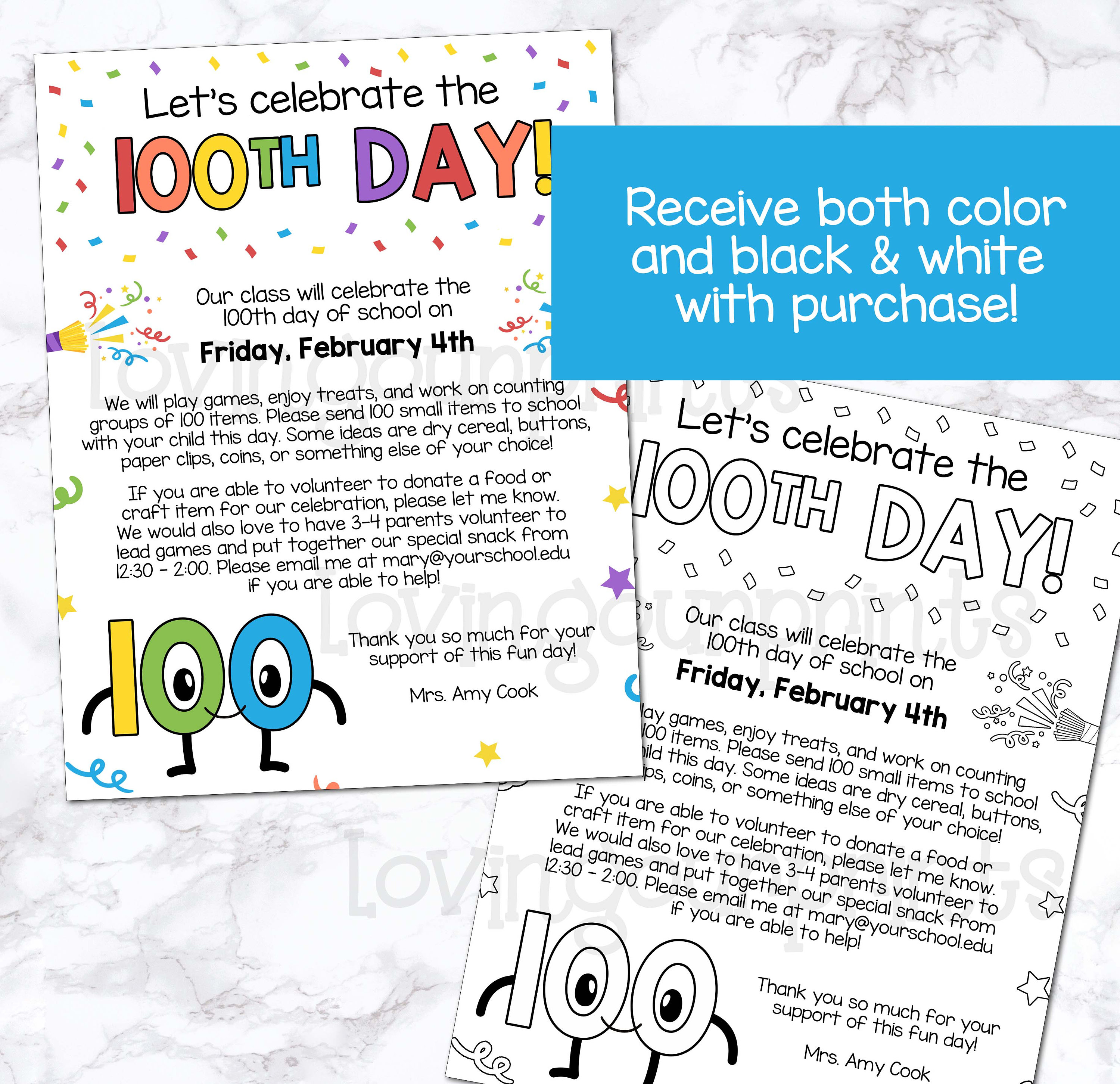 Editable 100th Day of School Flyer 100th Day of School Parent - Etsy