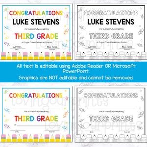 3rd Grade Certificate, Editable Third Grade Certificates, End of the ...