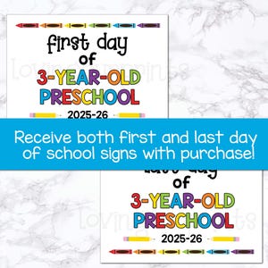 First Day of 3 Year Old Preschool Sign, First Day of Preschool ...