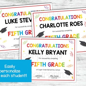 Editable 5th Grade Graduation Certificate, 5th Grade Graduation Diploma ...
