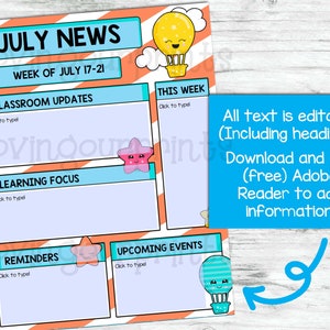 Editable July Newsletter, July Newsletter for Preschool, July ...