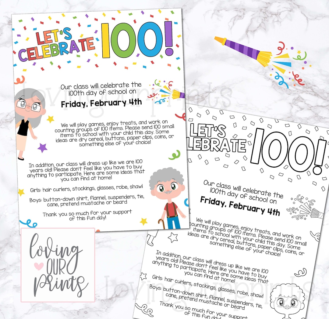 Editable 100th Day of School Parent Letter, 100th Day of School Flyer ...