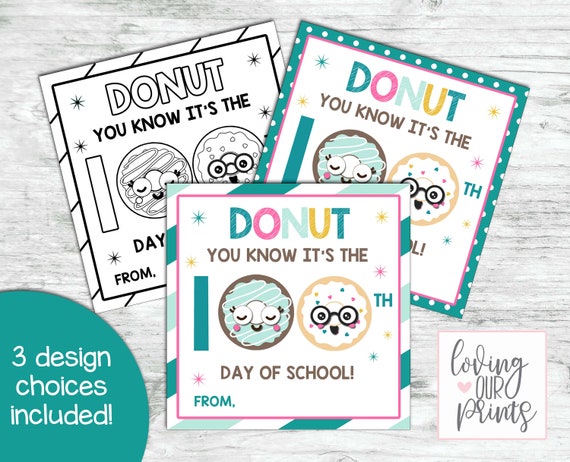 100th Day Treat Tags Donut 100 Days of School Editable 100 - Etsy