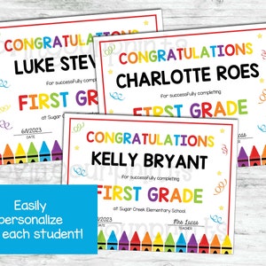 Editable First Grade Certificates, First Grade Graduation, First Grade ...