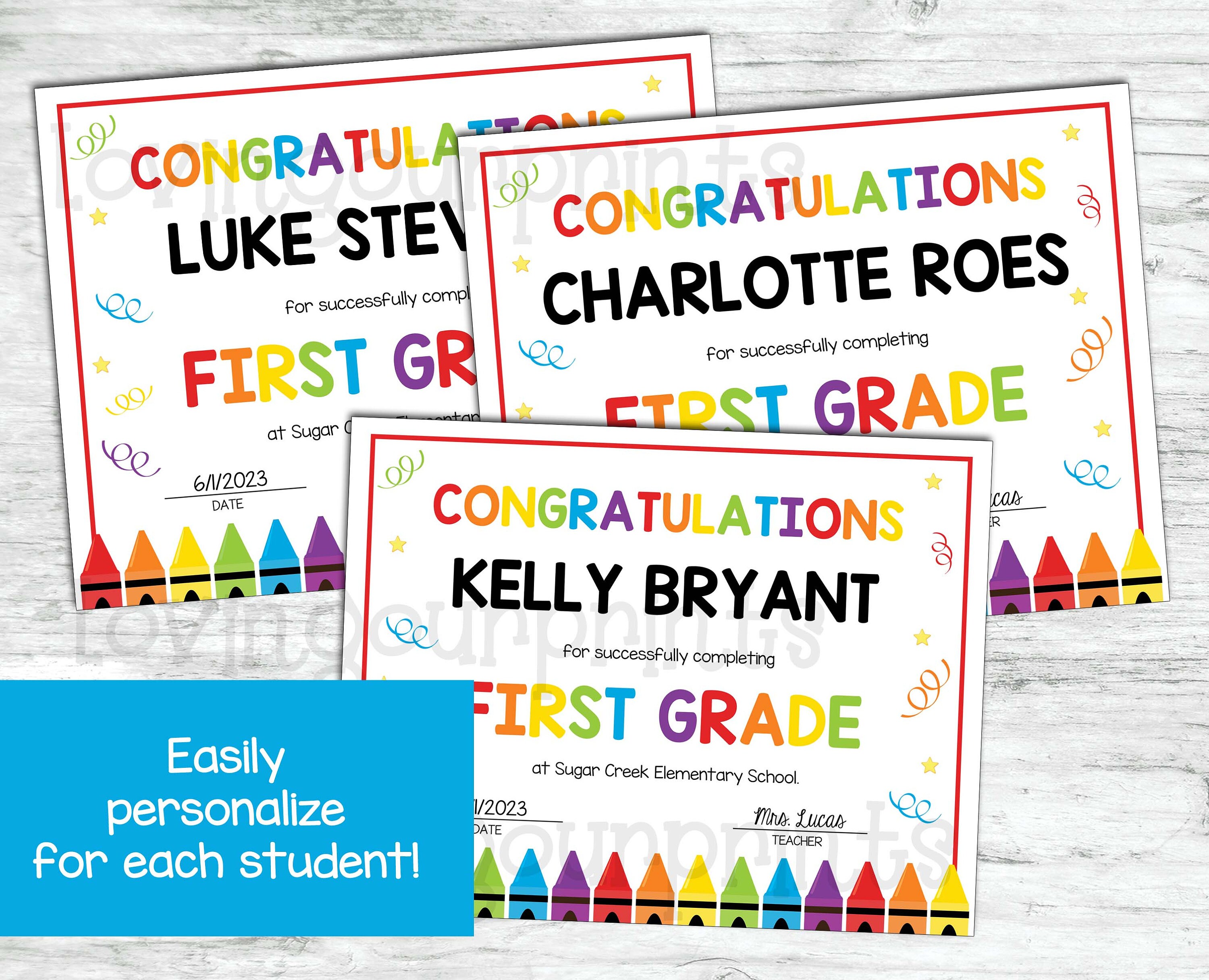 Editable First Grade Certificates, First Grade Graduation, First Grade ...
