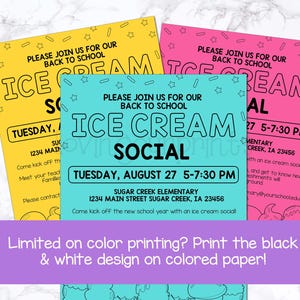 Editable Ice Cream Social Flyer, Ice Cream Social Invitation, Back to ...