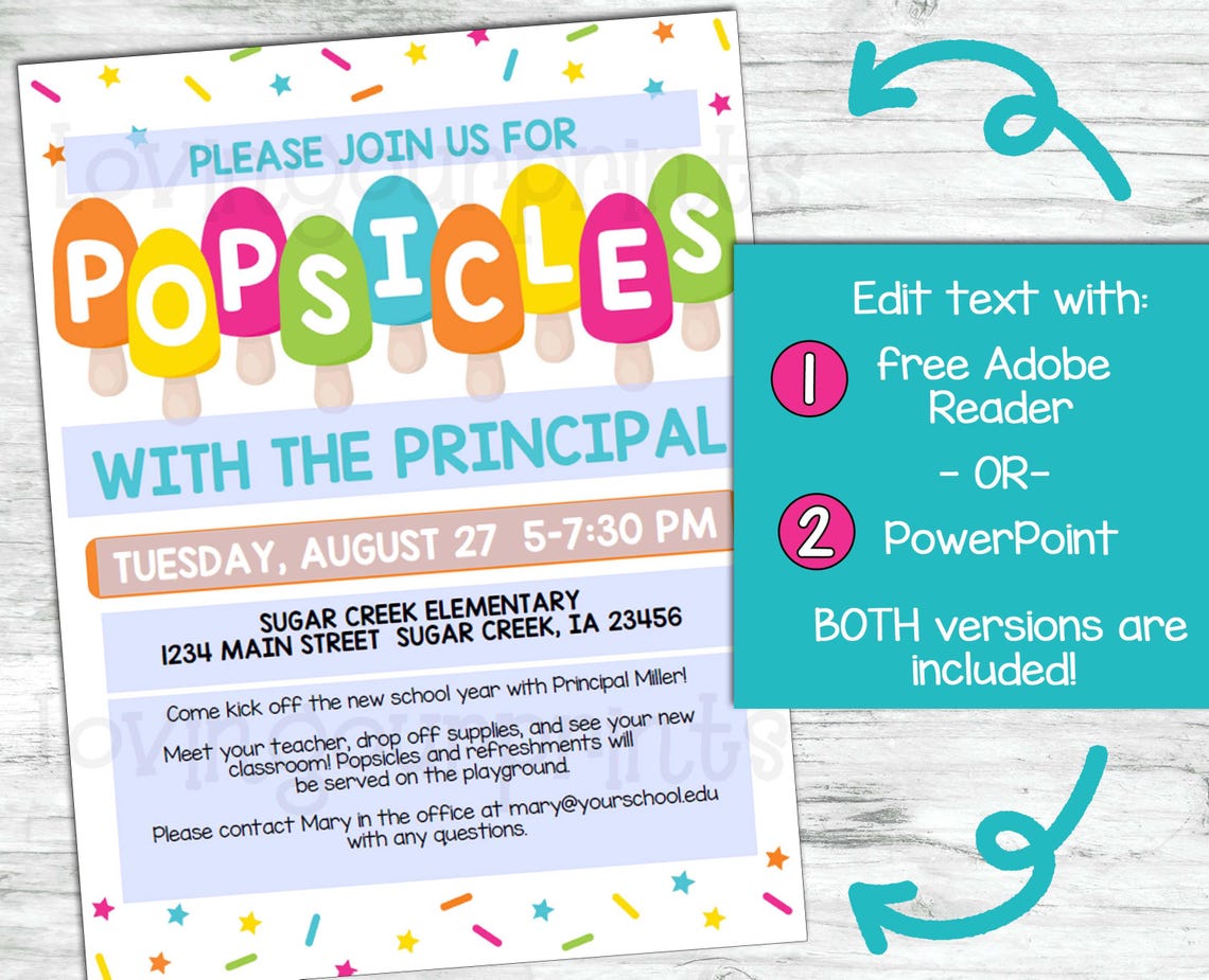 Popsicles With the Principal, Editable Popsicles With the Principal ...