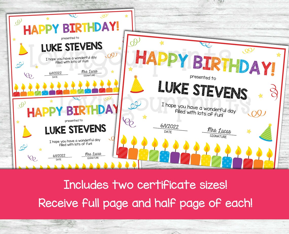 Editable Birthday Certificate Birthday Certificate Classroom - Etsy