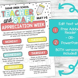 Teacher Appreciation Week Schedule, Editable Teacher Appreciation Flyer ...