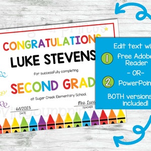 Editable Second Grade Diploma, Certificate of Completion, 2nd Grade ...
