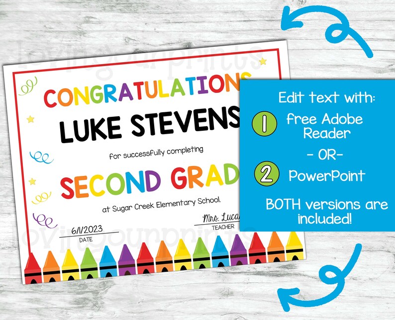Editable Second Grade Diploma, Certificate of Completion, 2nd Grade ...