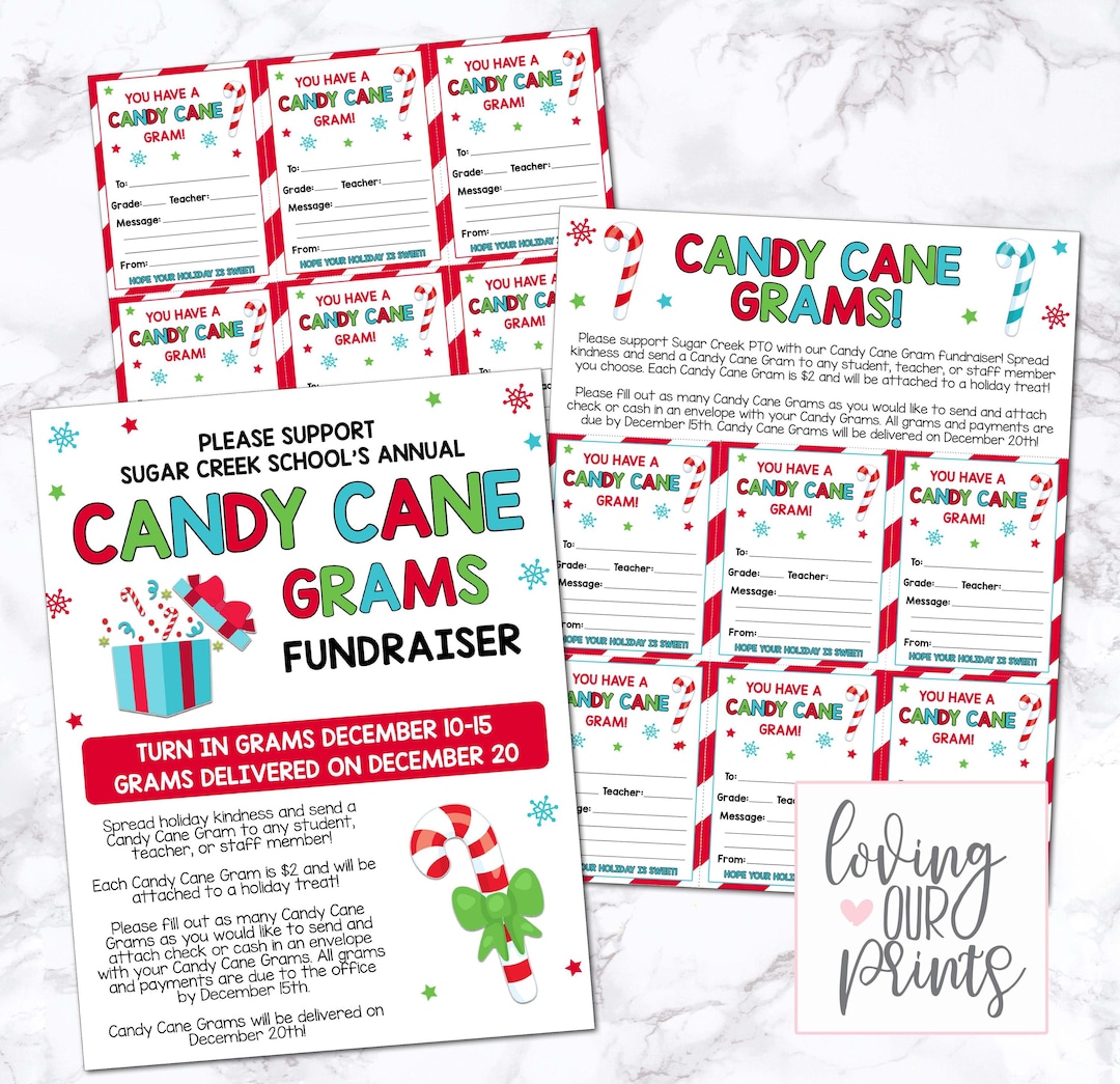Candy Cane Gram Printable, Candy Cane Gram Fundraiser Flyer, Editable ...