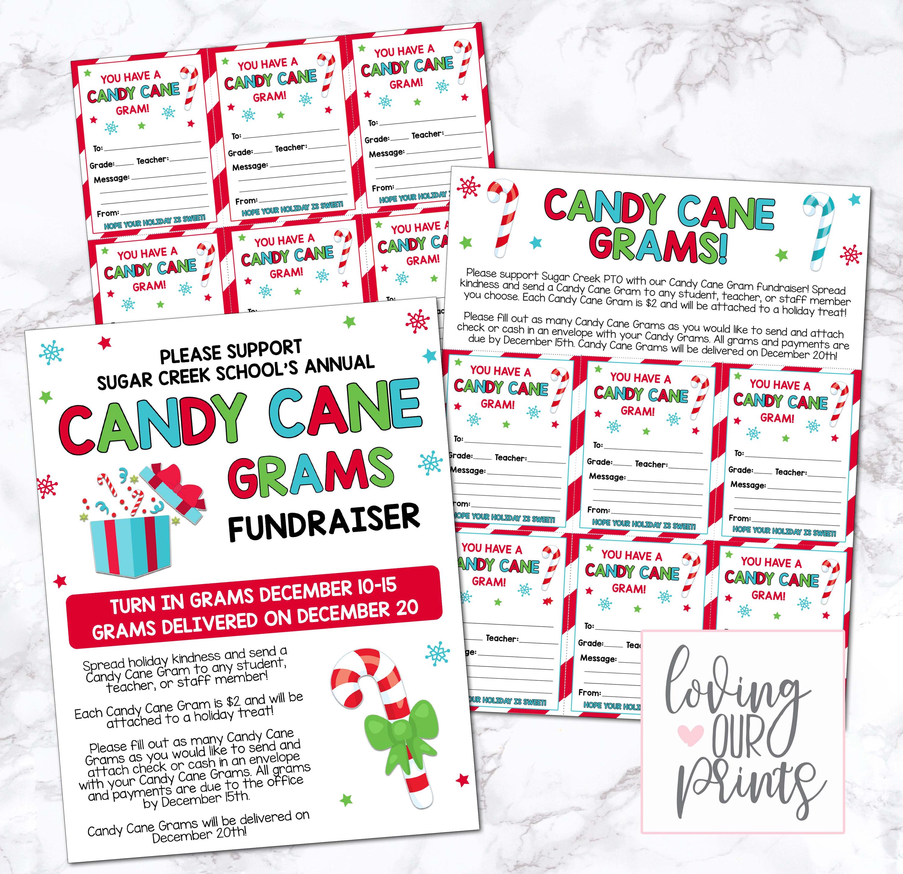 Candy Cane Gram Printable, Candy Cane Gram Fundraiser Flyer, Editable ...