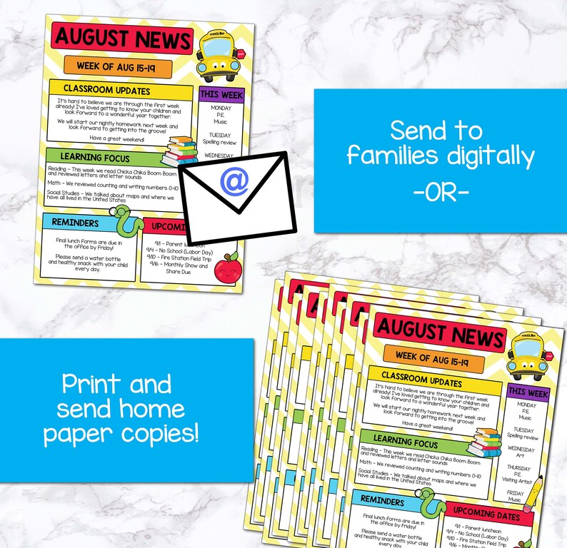 August Newsletter Teacher Newsletter Template Editable - Etsy