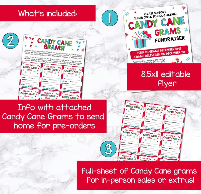 Candy Cane Gram Printable, Candy Cane Gram Fundraiser Flyer, Editable ...