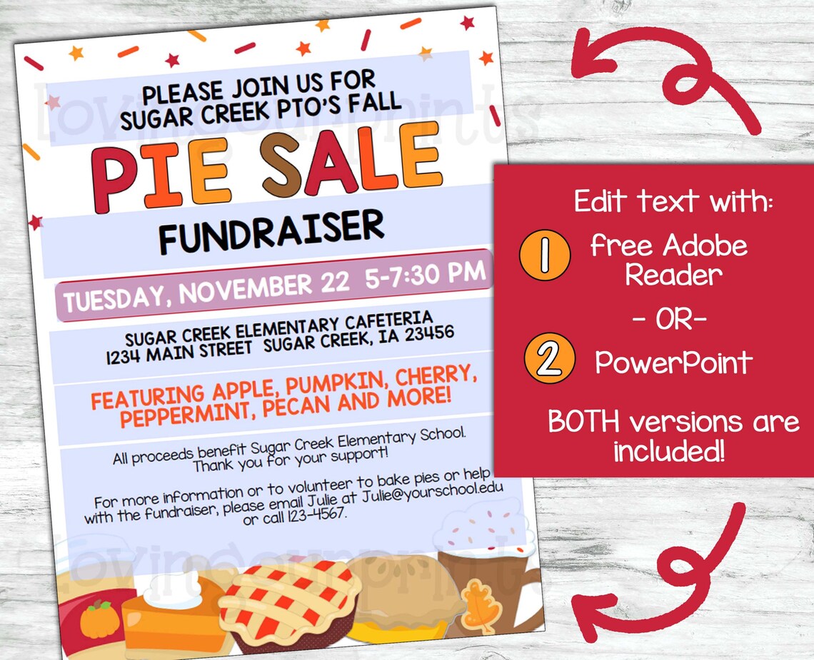 Editable Pie Sale Flyer, Pie Fundraiser Flyer, Pie Fundraiser ...