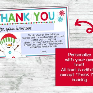 Winter Thank You Cards Printable, Editable Winter Thank You Cards ...