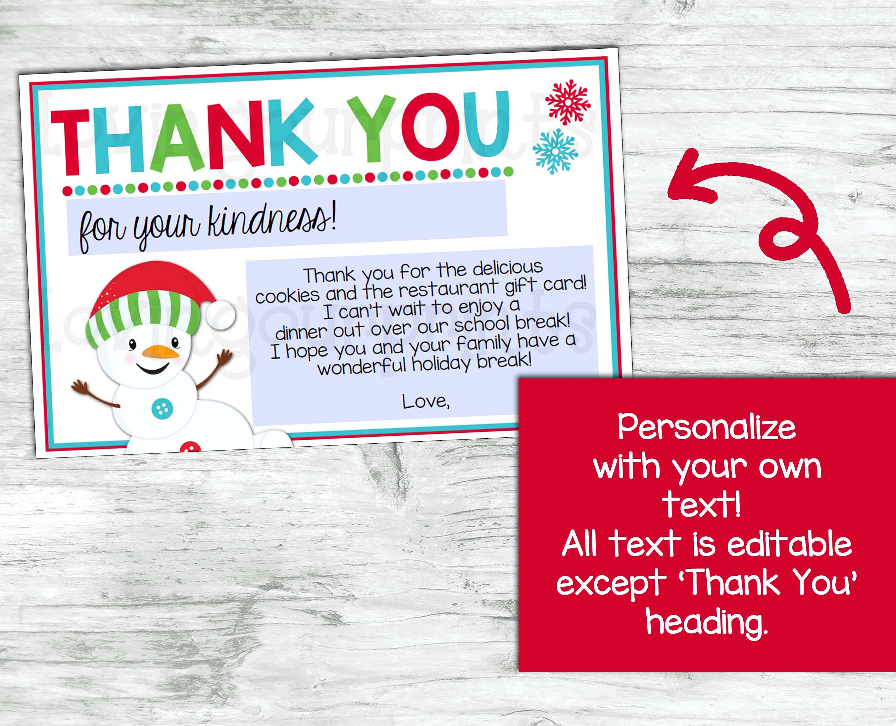 Winter Thank You Cards Printable, Editable Winter Thank You Cards ...