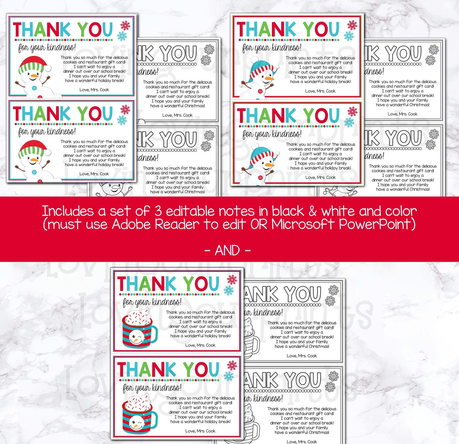 Winter Thank You Cards Printable, Editable Winter Thank You Cards ...