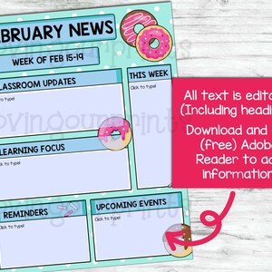 Editable February Newsletter, February Newsletter Template, School ...