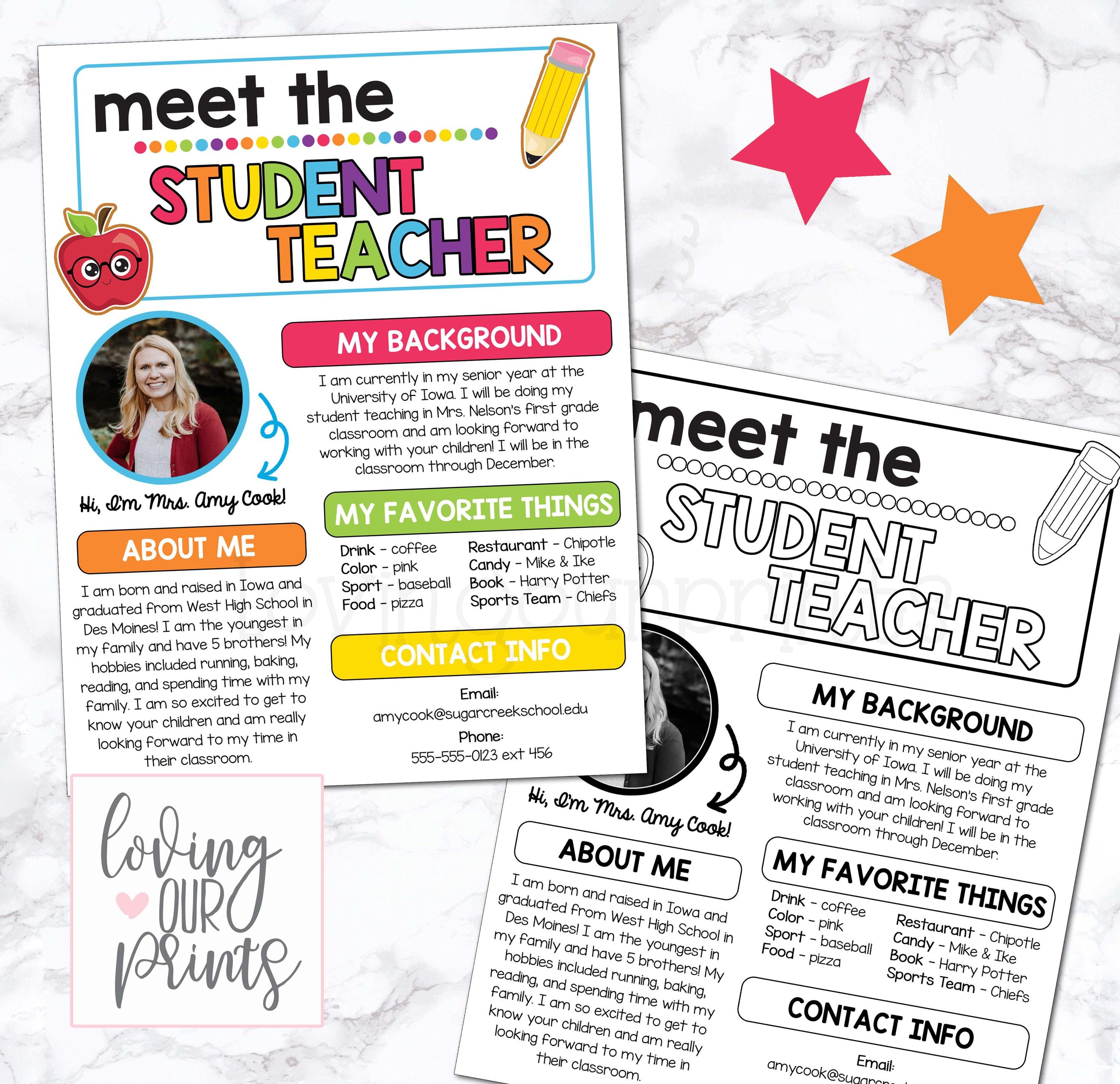 Meet the Student Teacher, Meet the Student Teacher Template, Meet the ...