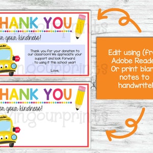 Thank You Note From Teacher, Editable Thank You, Back to School Thank ...