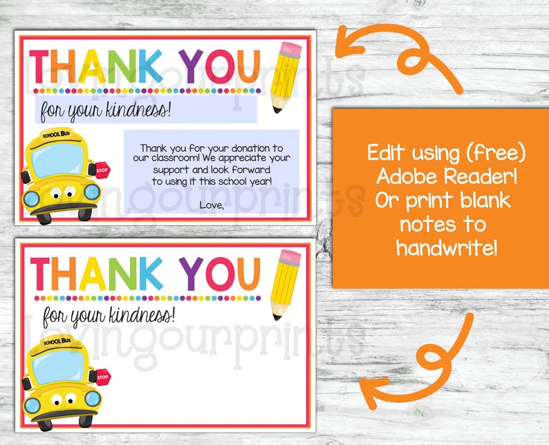 Thank You Note From Teacher Editable Thank You Back to - Etsy