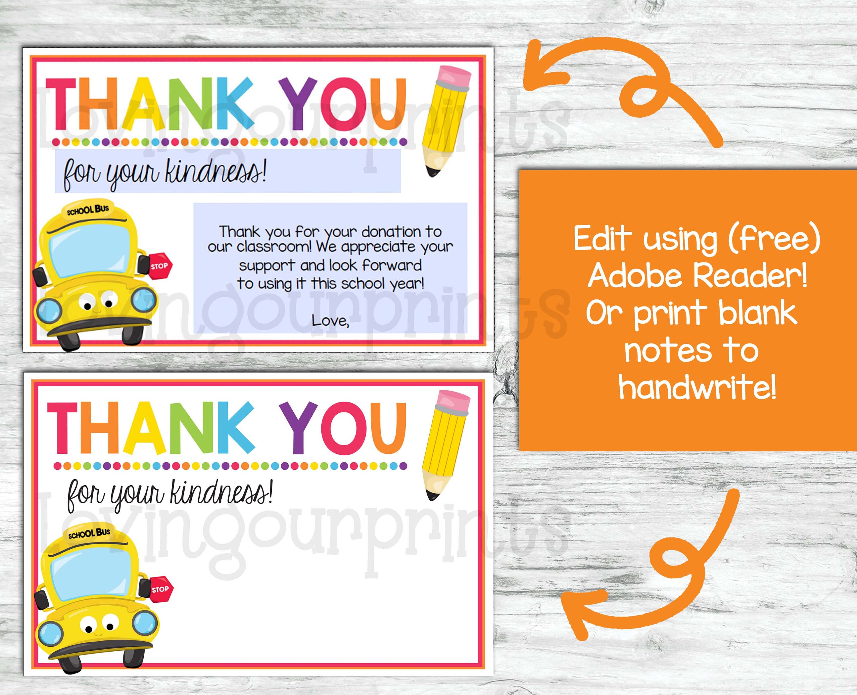 Thank You Note From Teacher Editable Thank You Back to - Etsy