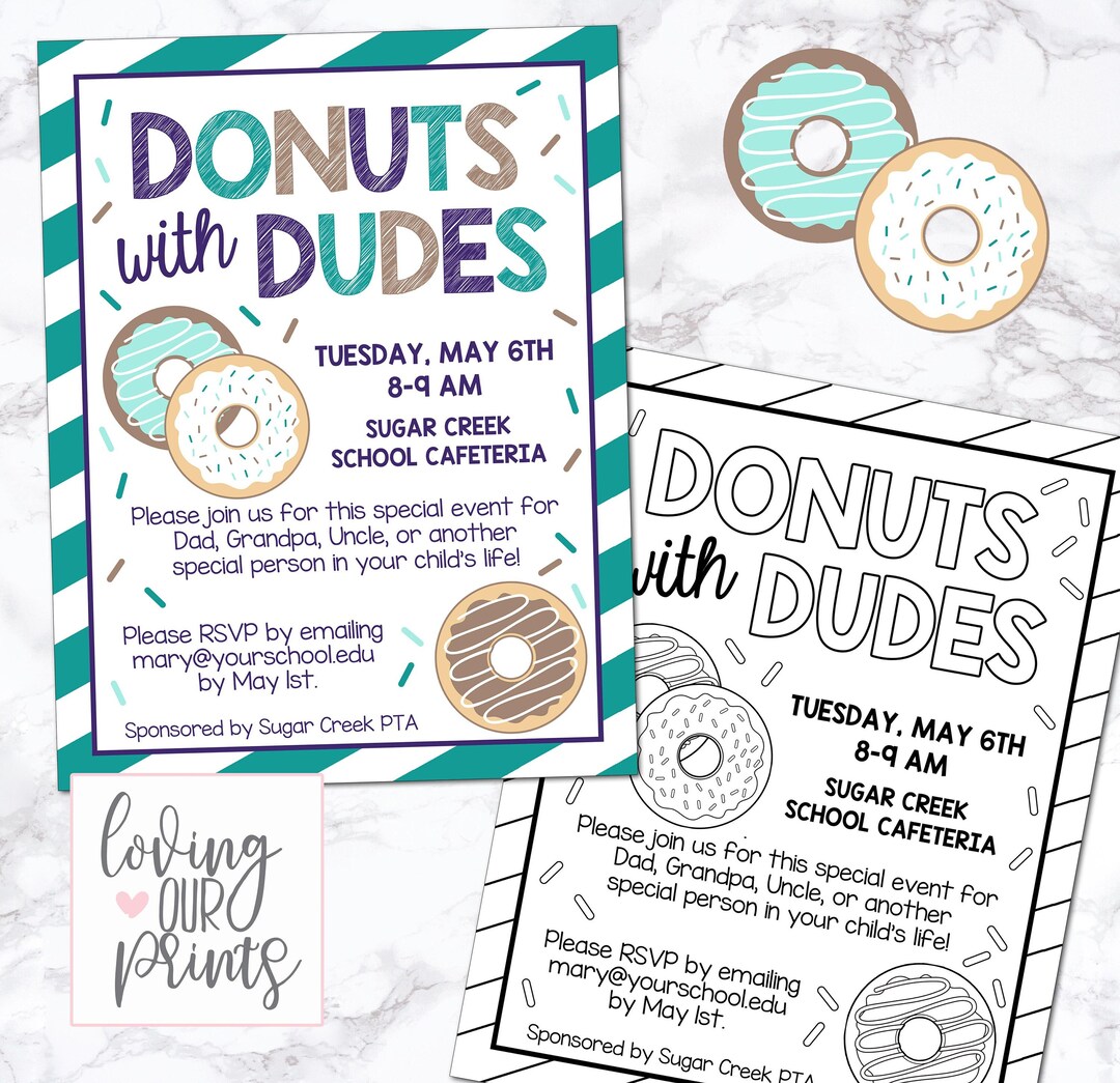 Donuts With Dudes, Editable Donuts With Dudes Invitation, Donuts With ...