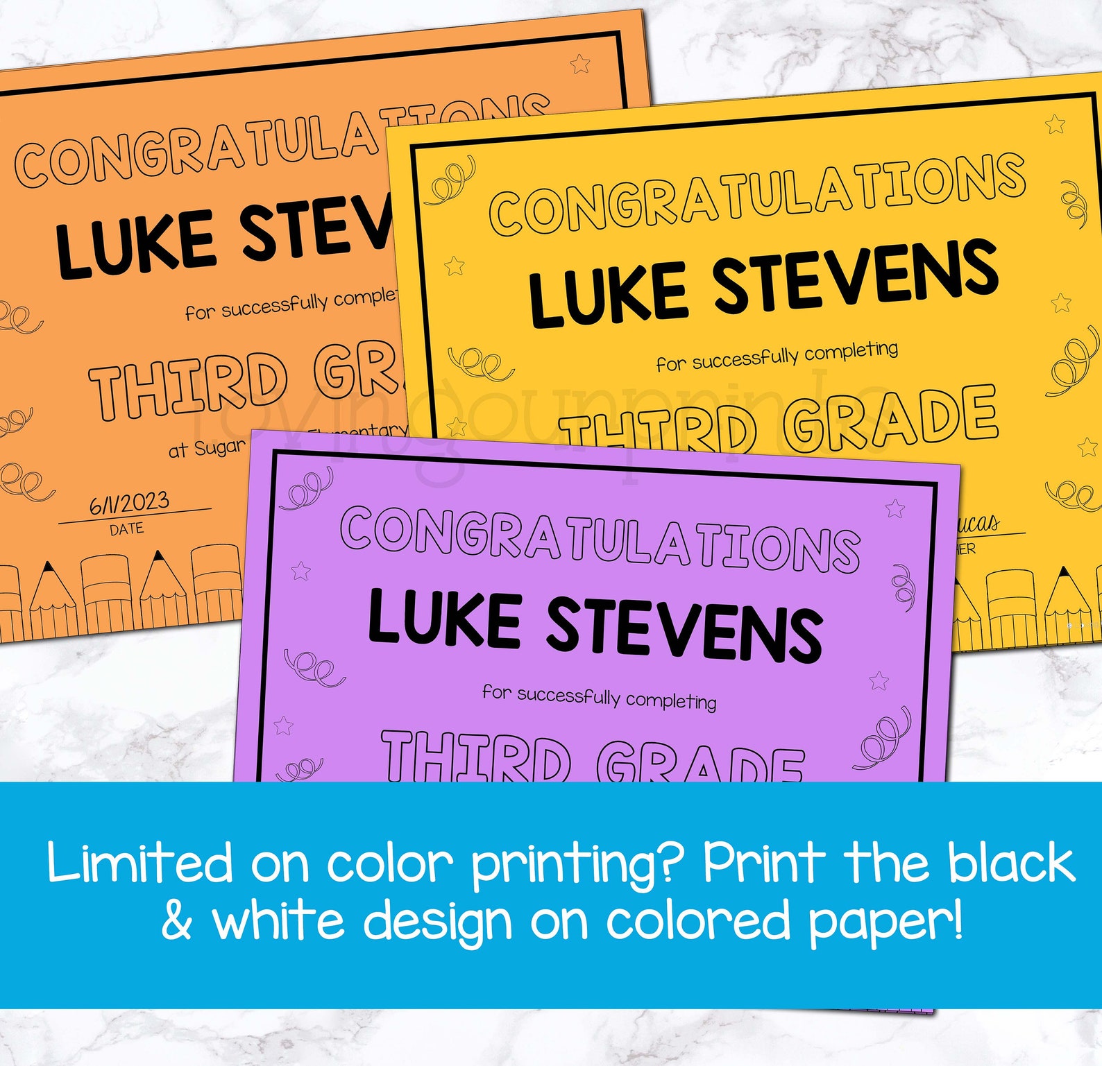 3rd Grade Certificate, Editable Third Grade Certificates, End of the ...