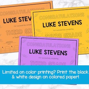 3rd Grade Certificate, Editable Third Grade Certificates, End of the ...