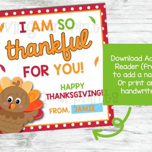 Editable Thanksgiving Tags, I Am Thankful for You Tags, Thanksgiving ...