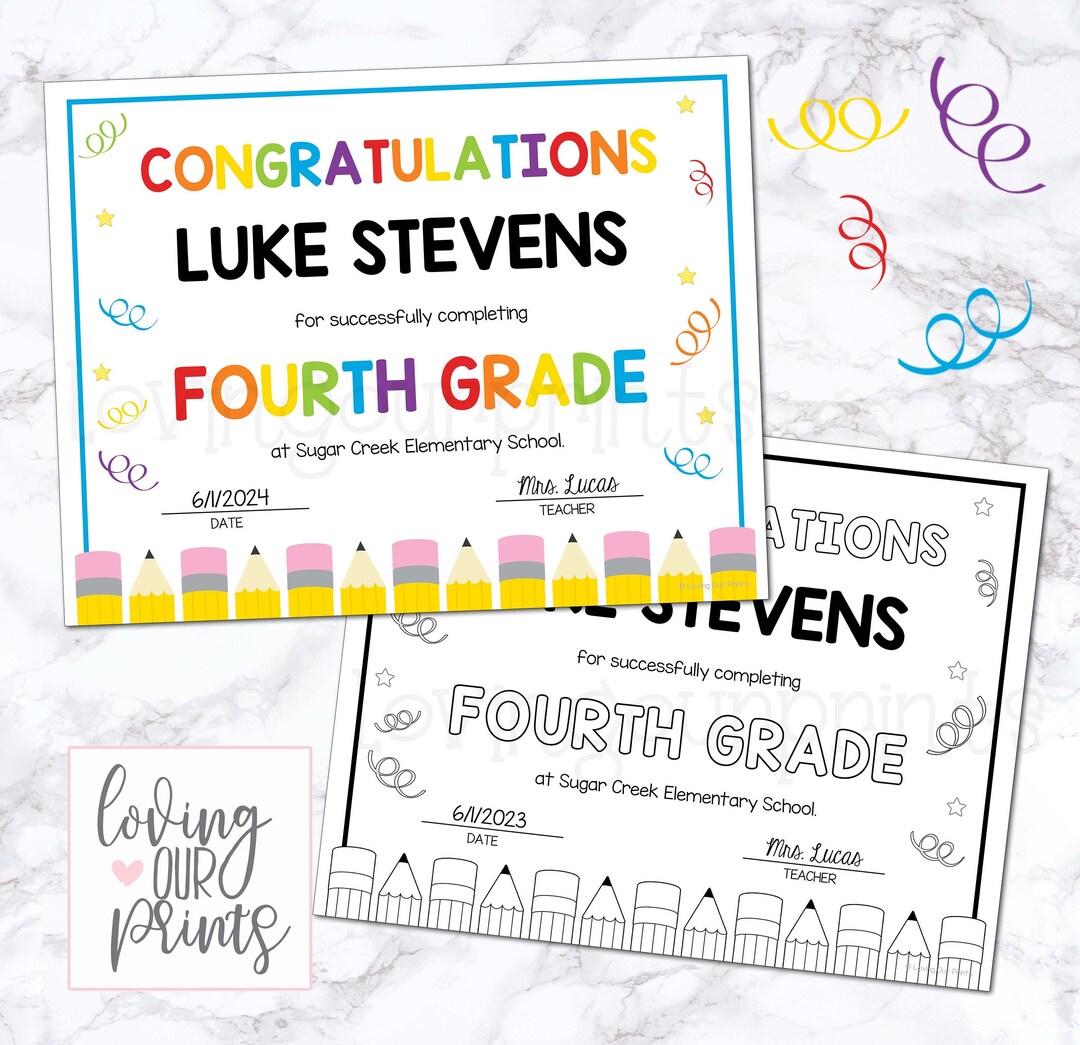 4th Grade Certificate, Editable Fourth Grade Certificates, Editable ...