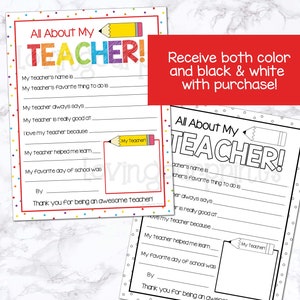 Teacher Appreciation Gift Printable, All About My Teacher Printable ...