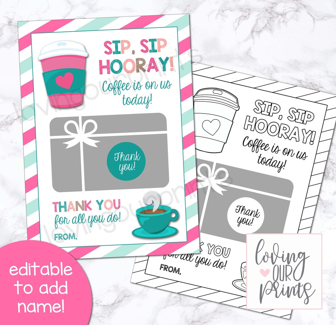 Sip Sip Hooray Tag, Sip Sip Hooray Coffee Tag, Editable Gift Tags ...