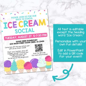Editable Ice Cream Social Flyer, Ice Cream Social Invitation, Back to ...