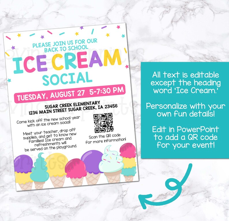 Editable Ice Cream Social Flyer, Ice Cream Social Invitation, Back to ...