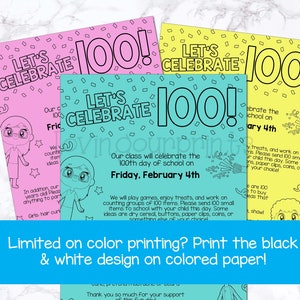 Editable 100th Day of School Parent Letter, 100th Day of School Flyer ...