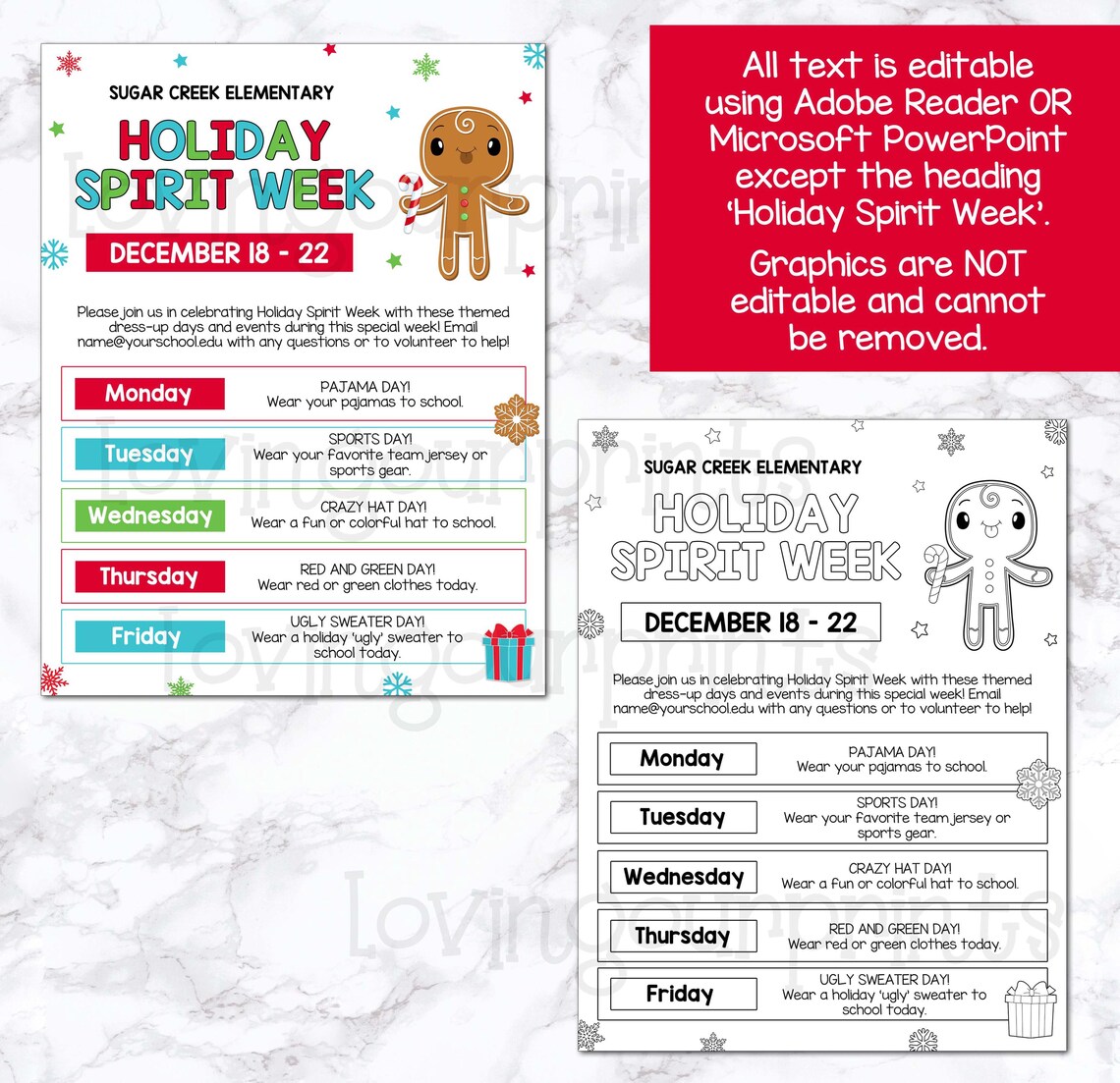 Holiday Spirit Week Flyer, Holiday Spirit Week, Editable Holiday Spirit ...